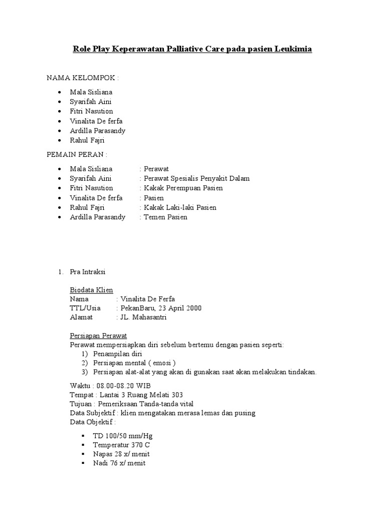 Role Play Palliative Care Leukemia | PDF | Kesehatan Holistik