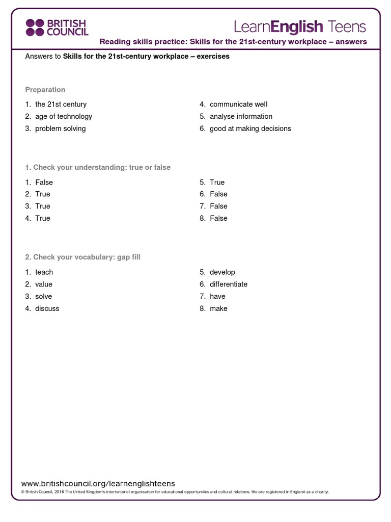 Reading Skills Practice: Skills For The 21st-Century Workplace ...