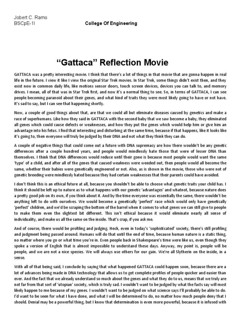 "Gattaca" Reflection Movie: Jobert C. Ramo Bscpe-1I | PDF | Genetics ...