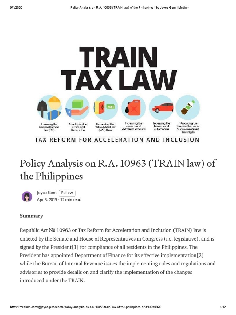Policy Analysis On R.A. 10963 (TRAIN Law) of The Philippines - by Joyce ...