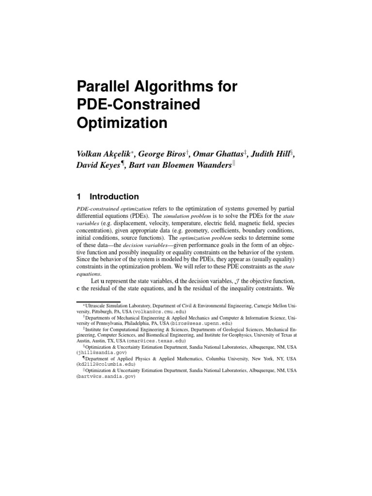 Parallel Algorithms For PDE-Constrained Optimization | PDF | Partial ...