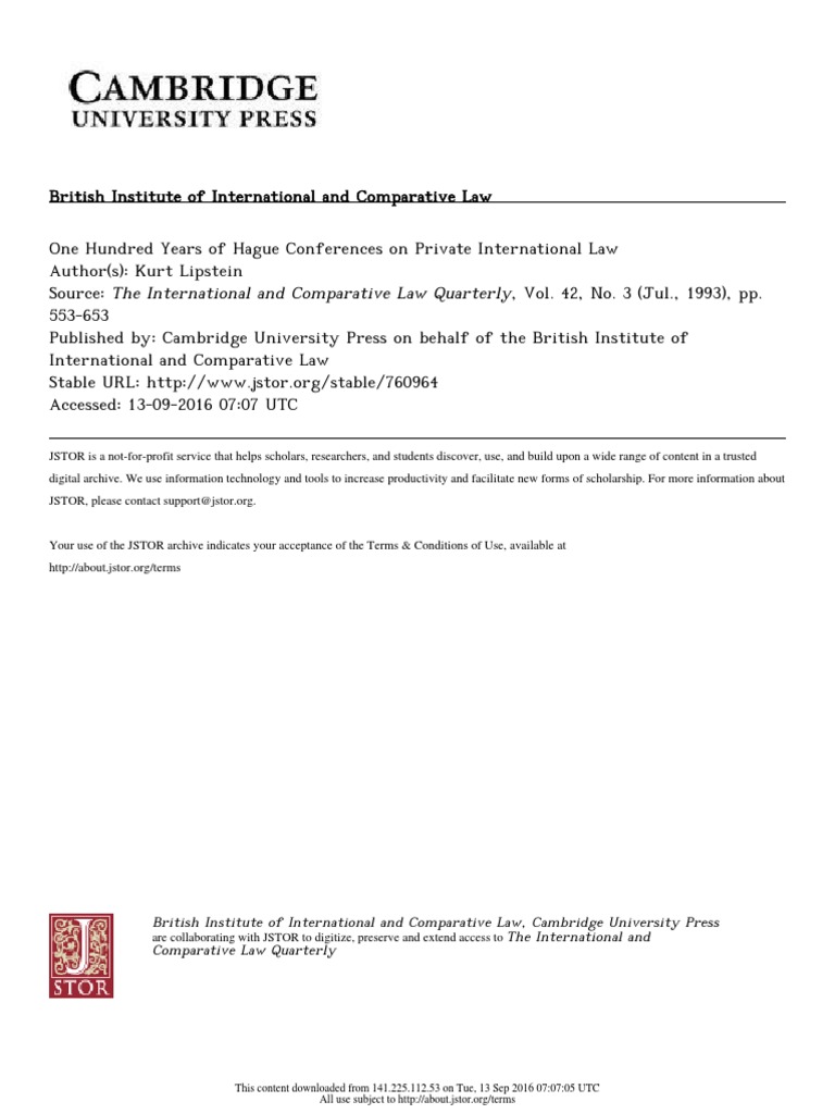 One Hundred Years of Hague Conferences on Private International Law ...