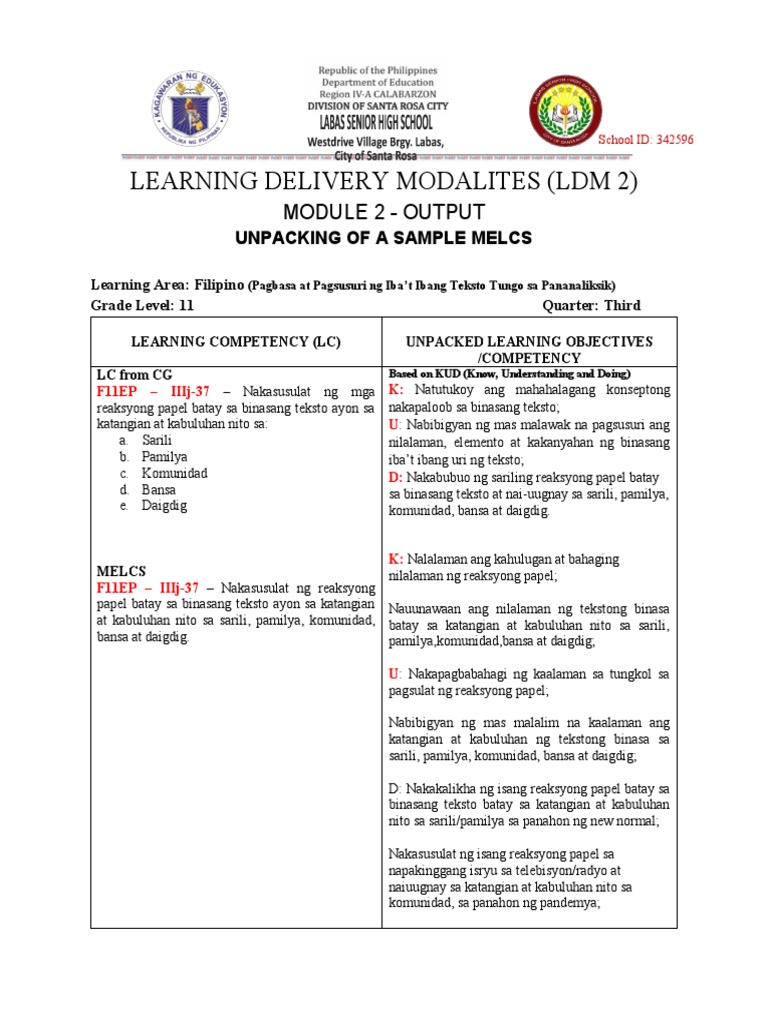Laguerta, Marion C. - Module-2 - (Unpacking of A Sample Melcs) | PDF
