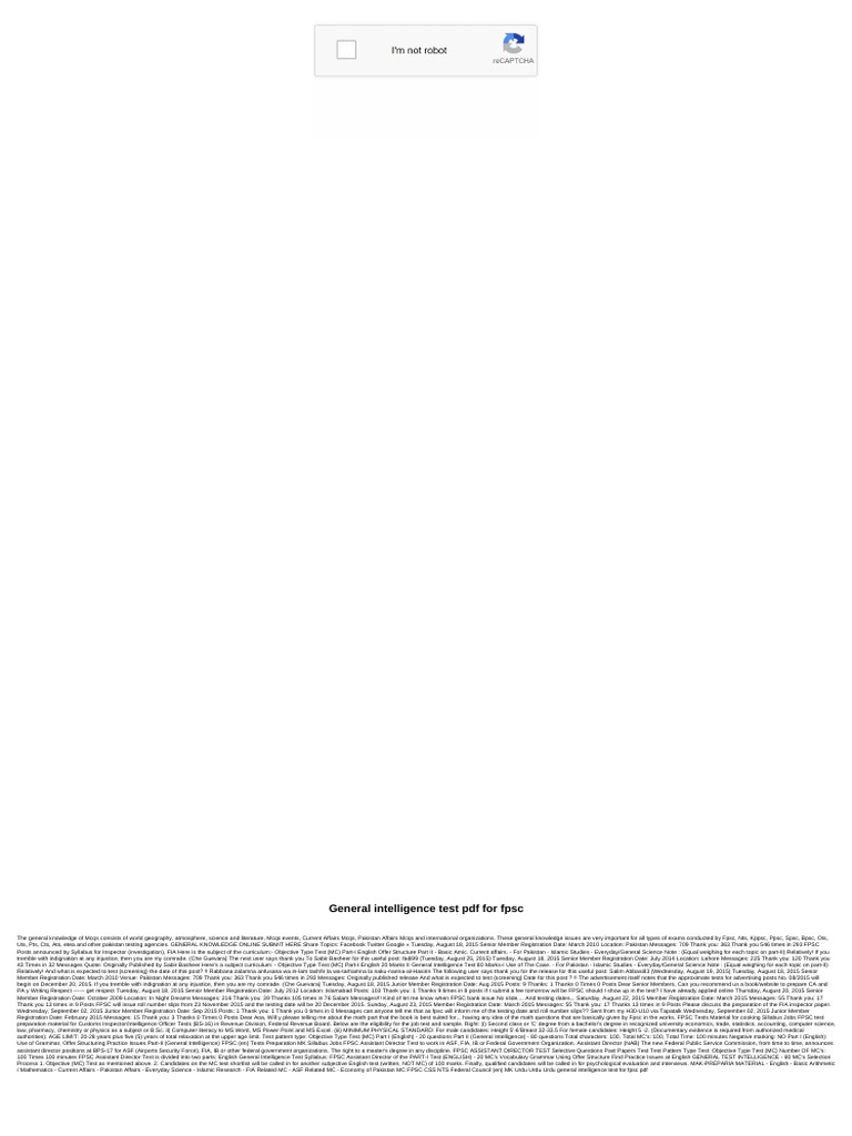 General Intelligence Test PDF For FPSC | PDF