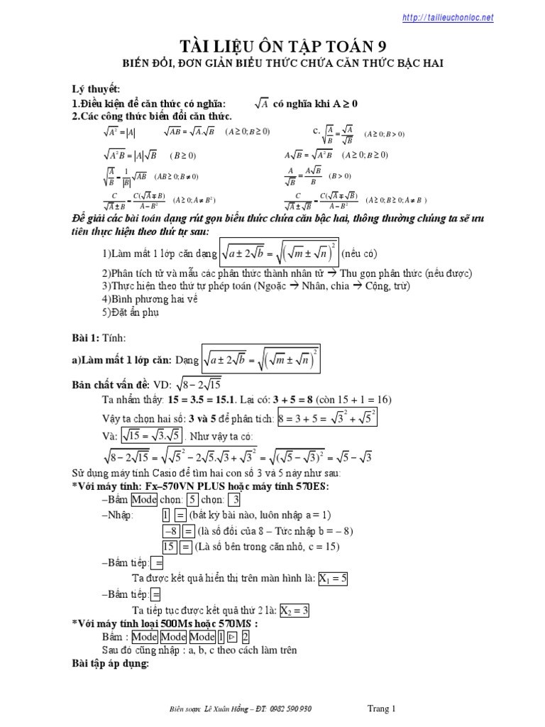 (123doc) - He-Thong-Bai-Tap-Ve-Can-Bac-2-Bien-Doi-Can-Thuc-Bac-2 PDF | PDF