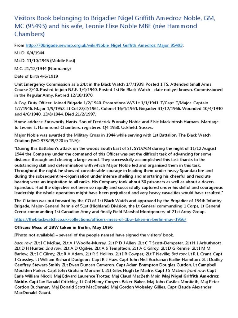 Visitors Book Belonging To Brigadier Nigel Griffith Amedroz Noble MC ...