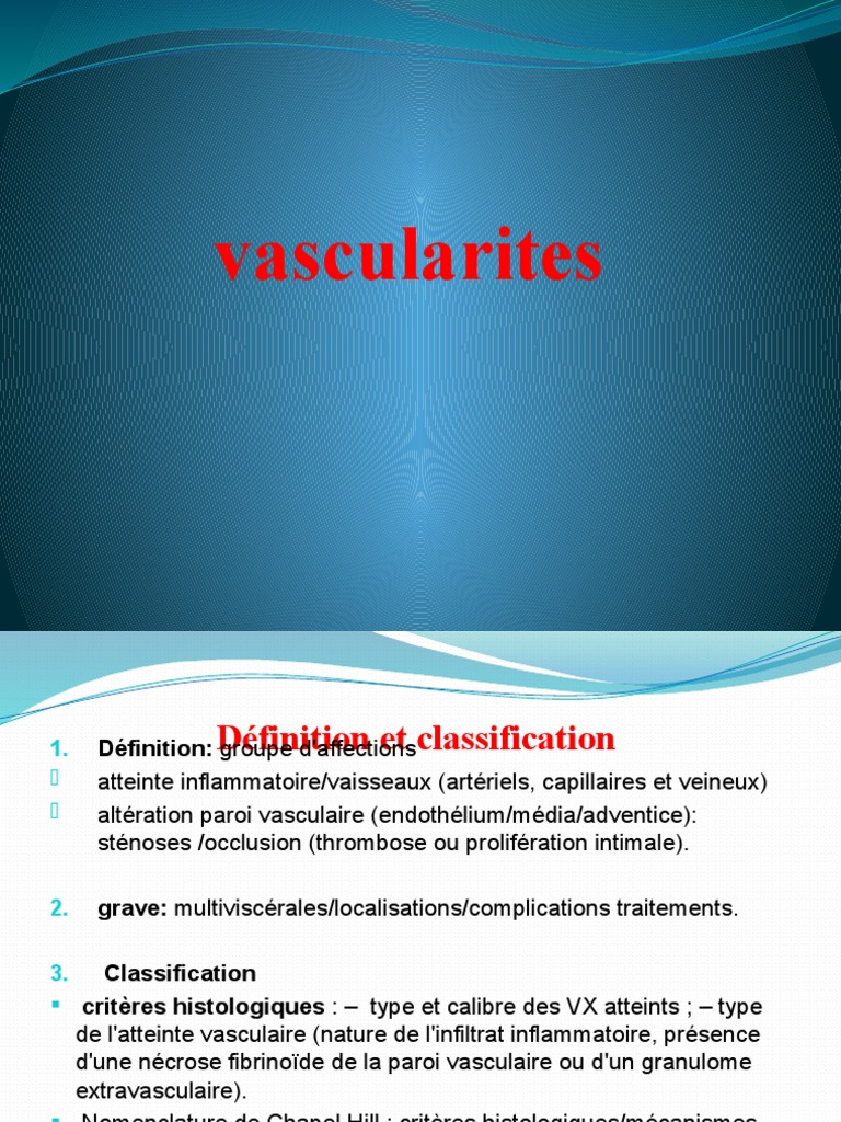Vascularites : Définition, Classification et Manifestations | PDF ...