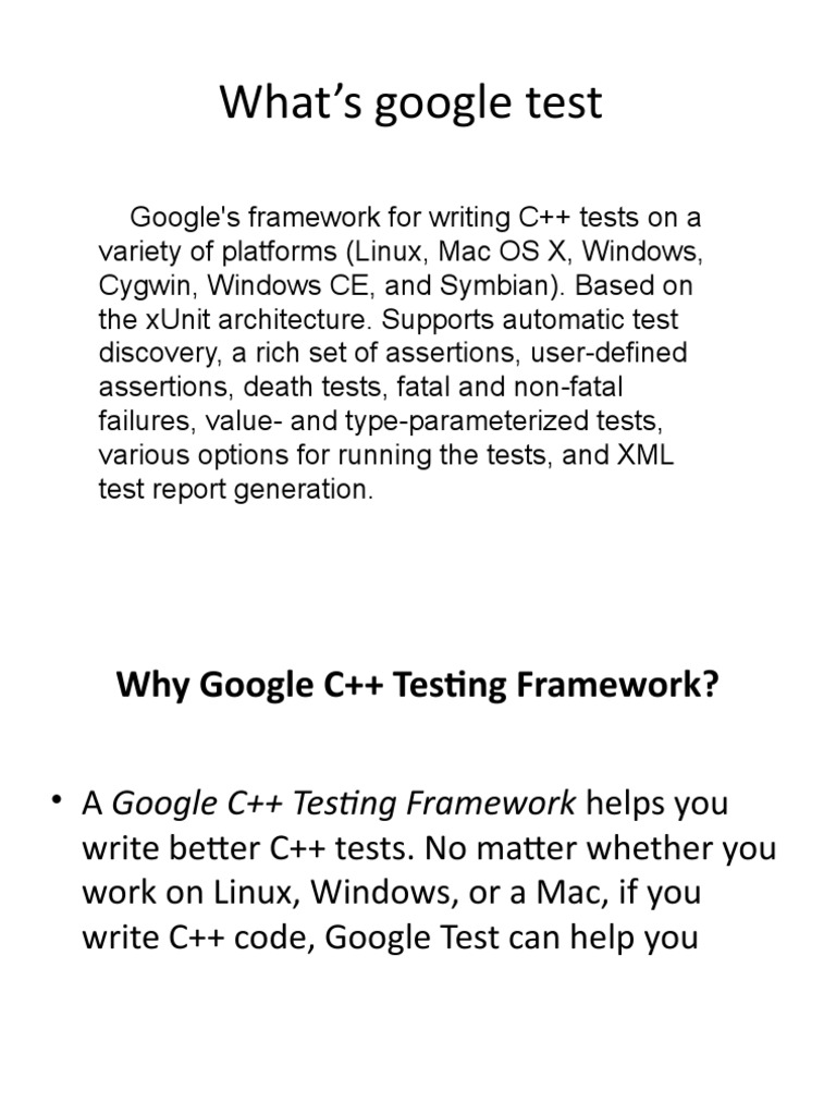 Google C++ Testing Framework Overview | PDF | Subroutine | Computer ...