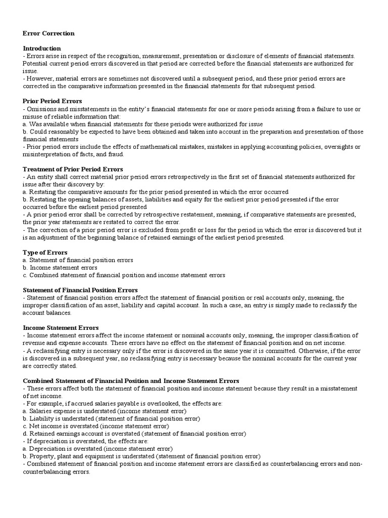 Error Correction | PDF | Balance Sheet | Income Statement