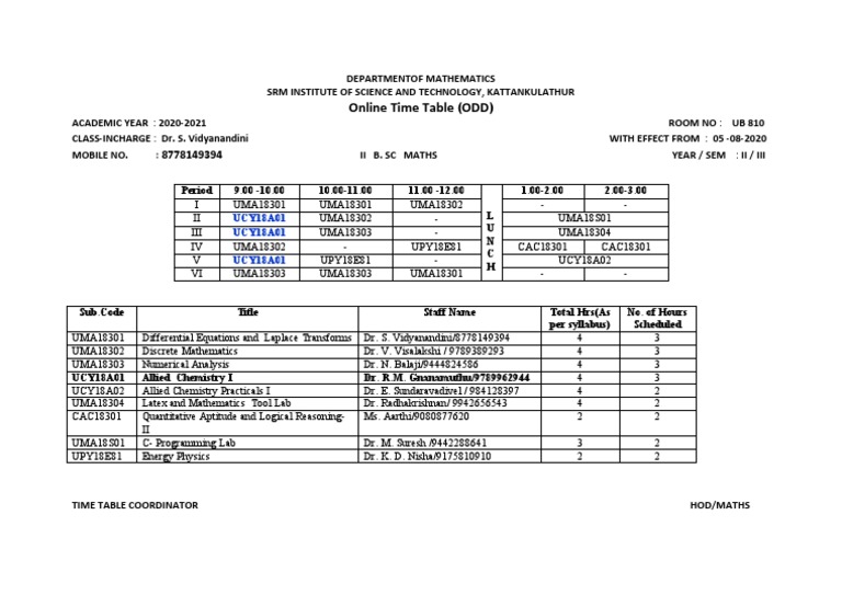 3rd Sem Time Table | PDF | Teaching Mathematics | Mathematical Analysis