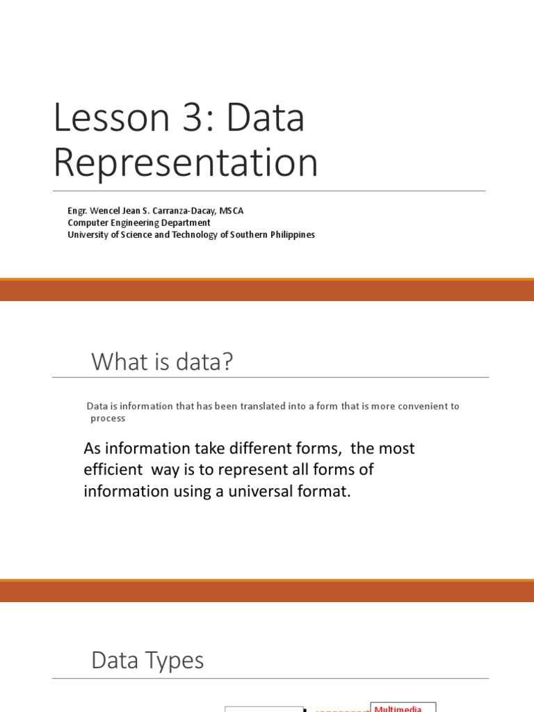 Lesson 3: Data Representation | PDF | Pixel | Ebcdic