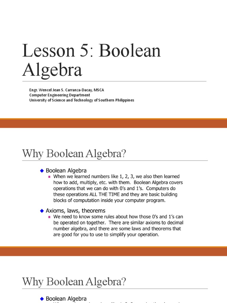 Boolean Algebra Fundamentals: Laws, Theorems and Proofs | PDF