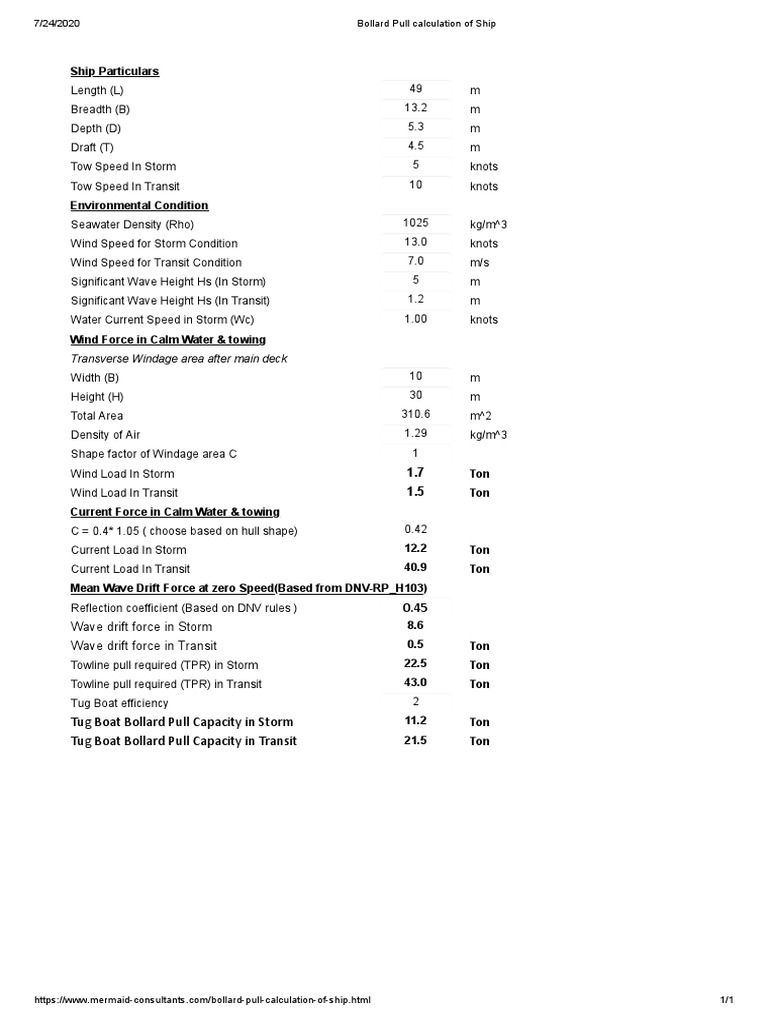 Bollard Pull Calculation PDF | PDF | Tugboat | Ships