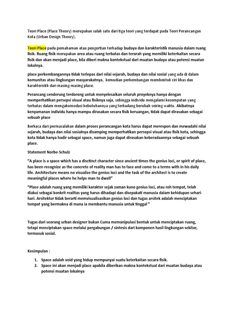 Teori Place (Urban Design | PDF