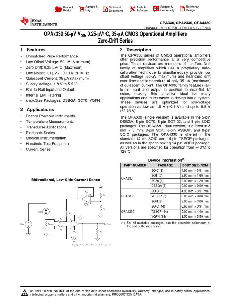 Opax330 50-Μv V, 0.25-Μv/°C, 35-Μa Cmos Operational Amplifiers Zero-Drift Series | PDF ...