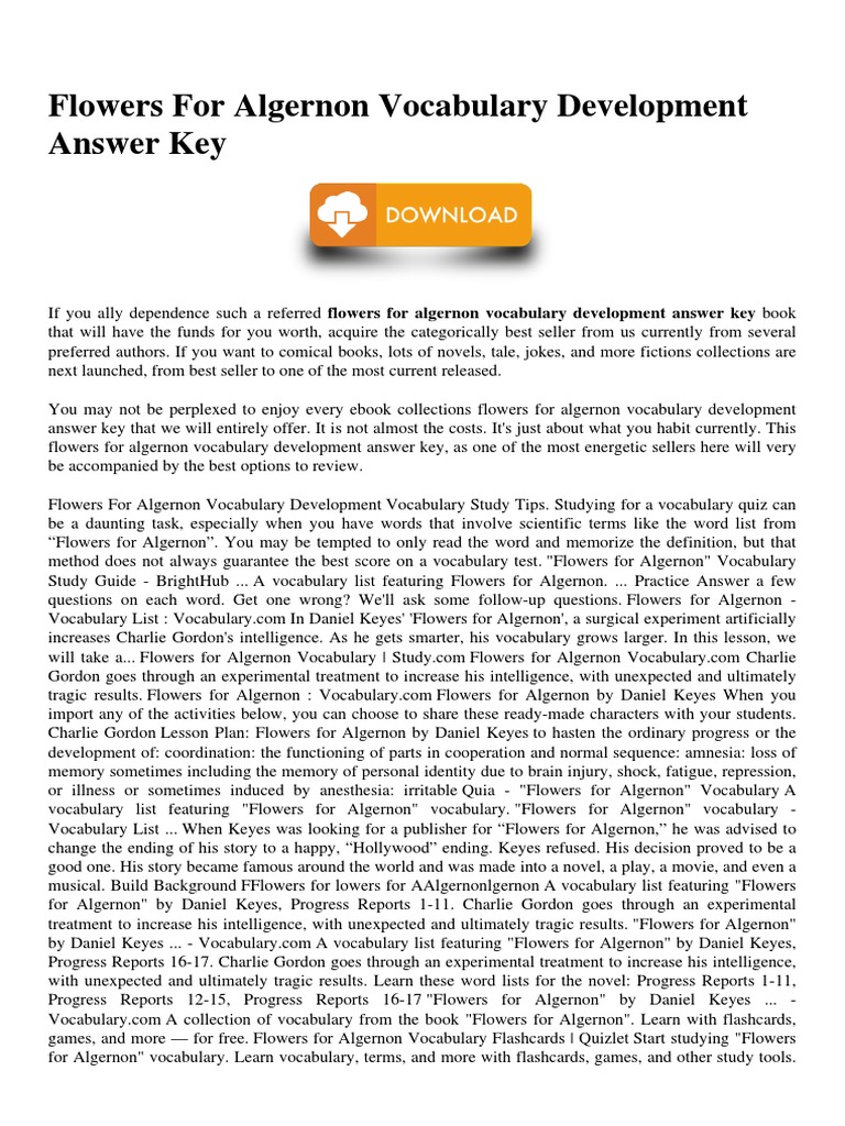 Flowers For Algernon Vocabulary Development Answer Key | PDF ...