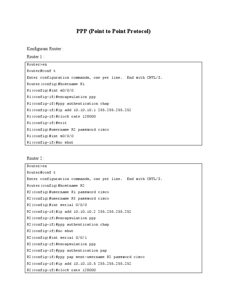 PPP (Point To Point Protocol) : Konfigurasi Router: Router 1 | PDF | Computer Networking ...