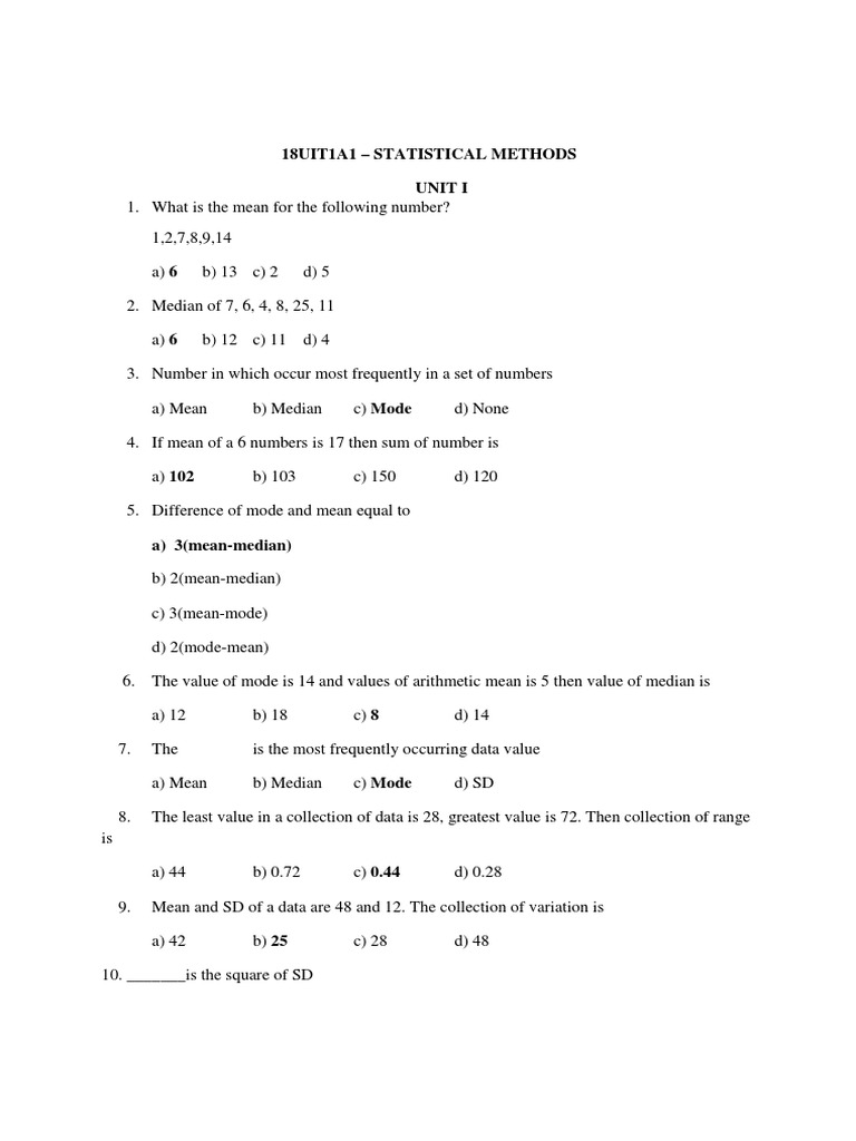 18Uit1A1 - Statistical Methods Unit I | PDF | Mean | Correlation And ...