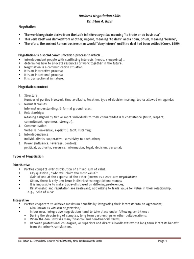 Negotiation Handout Iar | PDF | Negotiation | Communication