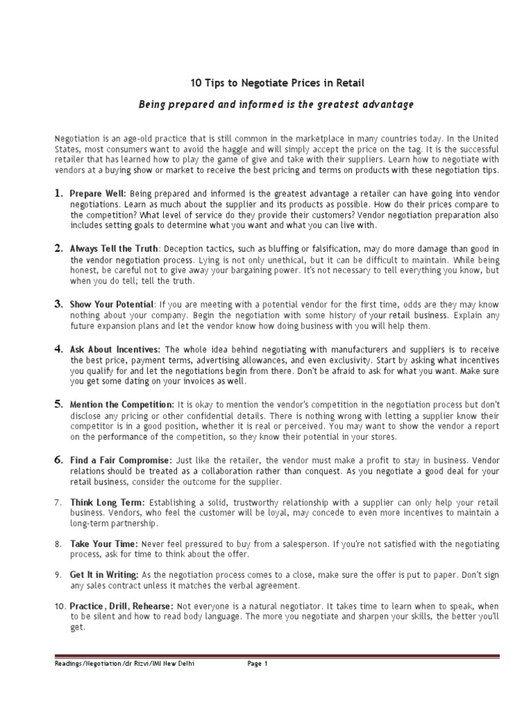 Ten Tips For Negotiating in Retail | PDF | Bargaining | Retail