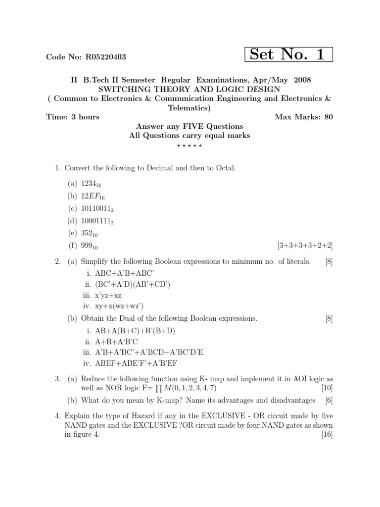 Switching Theory And Logic Design Pdf Boolean Algebra Teaching 6270