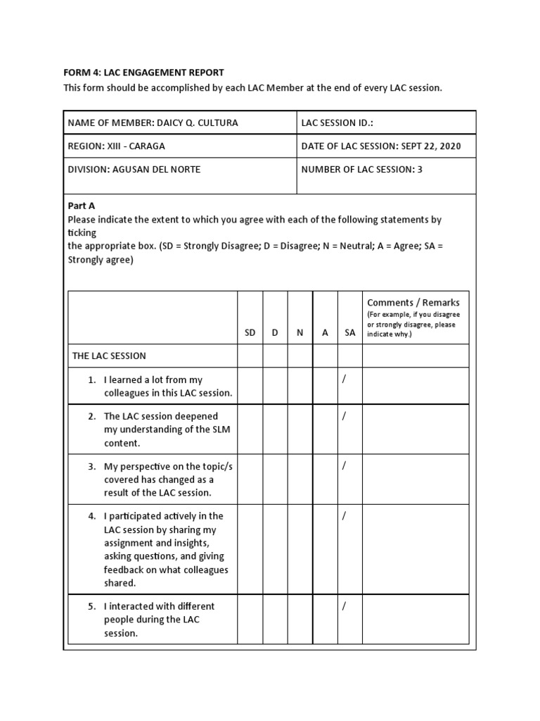 Form 4: Lac Engagement Report: (For Example, If You Disagree or ...