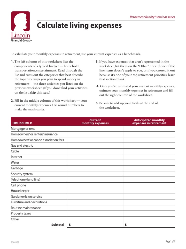 Calculating Living Expenses | PDF | Retirement | Worksheet