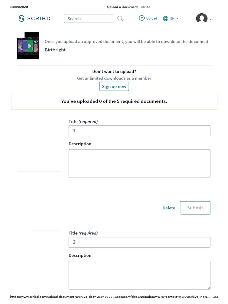 Birthright: You've Uploaded 0 of The 5 Required Documents | PDF | Scribd | Cyberspace