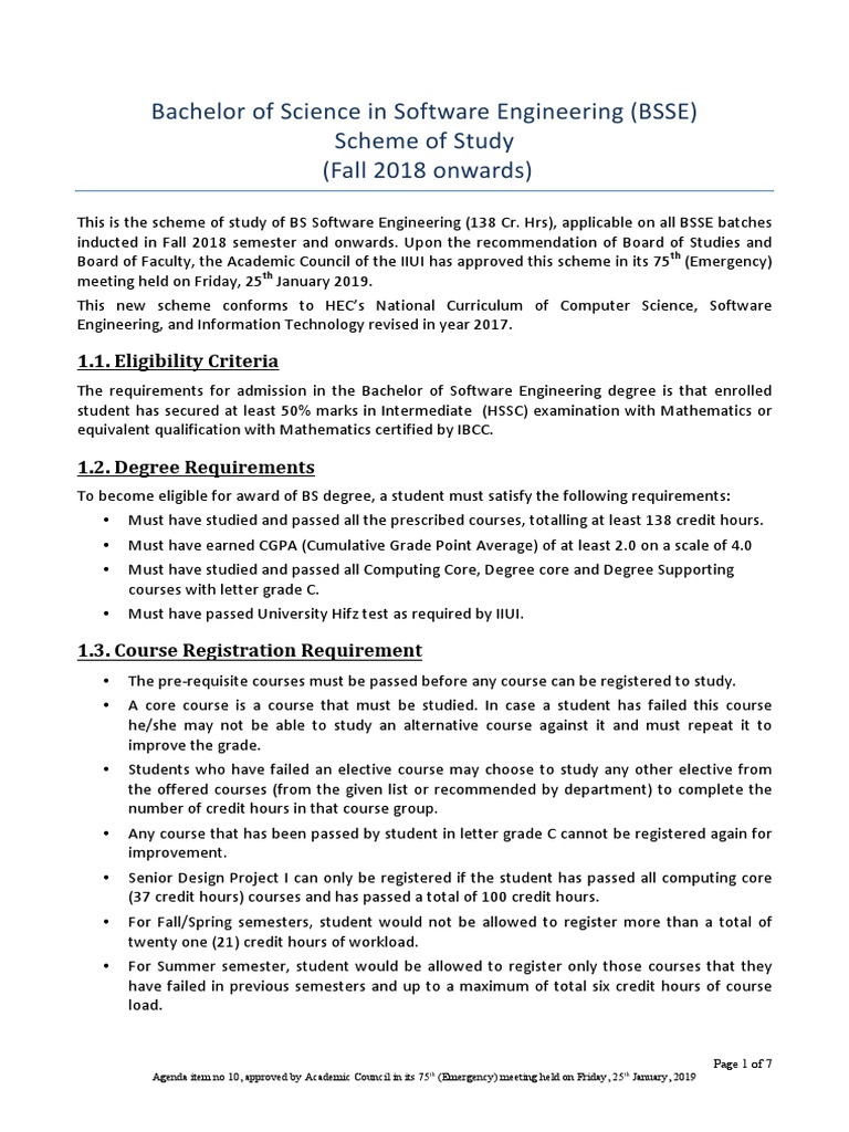 Bachelor of Science in Software Engineering (BSSE) Scheme of Study ...