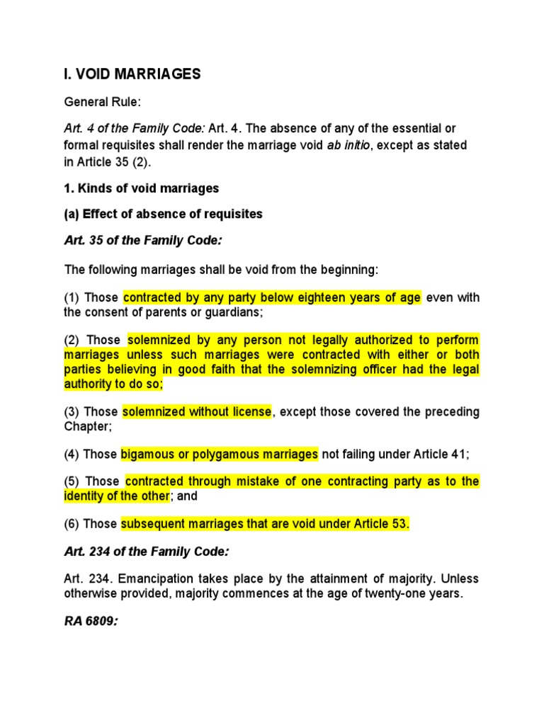 CivRev (Void-Voidable) | PDF | Annulment | Marriage