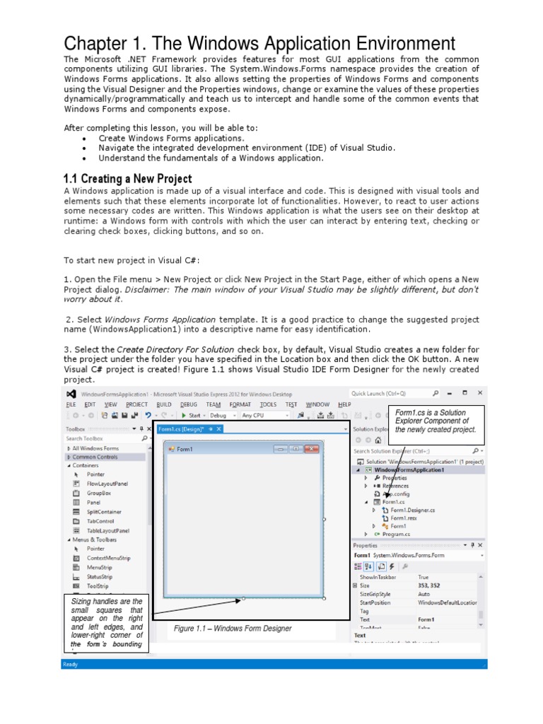 C# Windows Application Environment | PDF | Microsoft Visual Studio | C Sharp (Programming Language)
