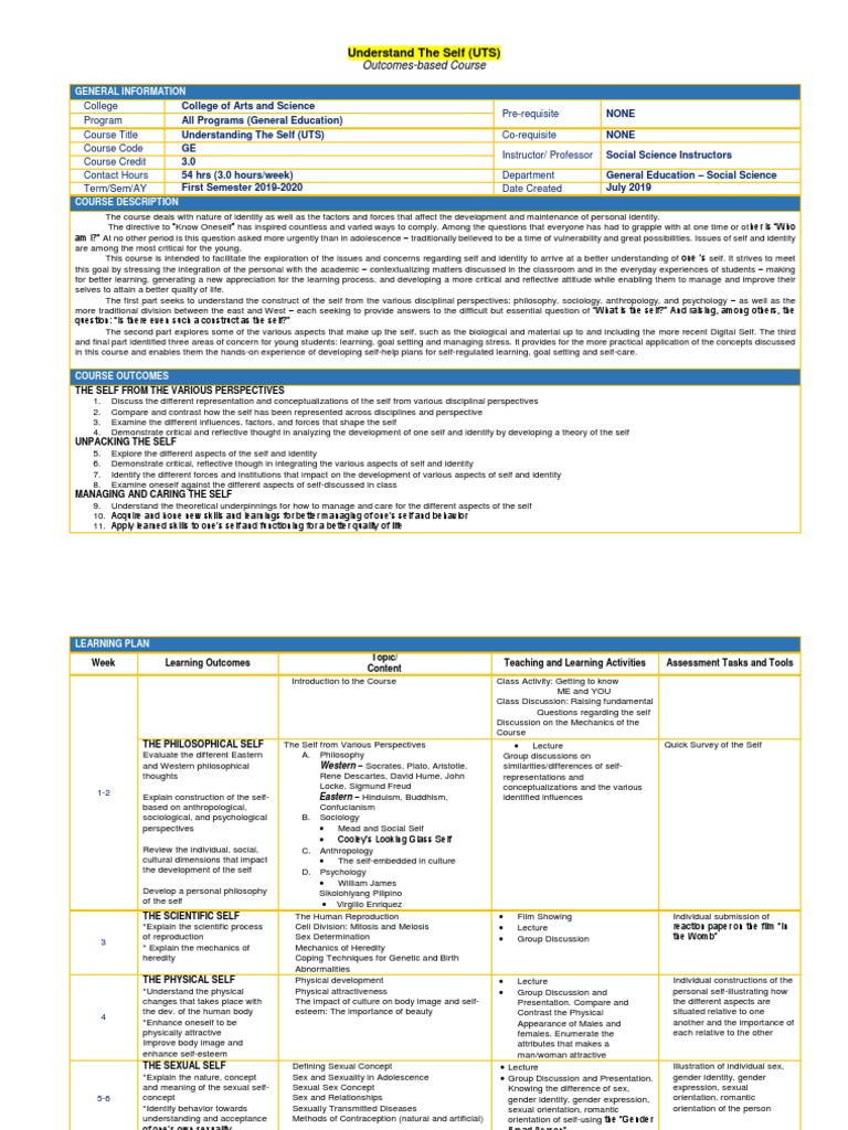 UTS OBE Syllabussss | PDF | Sexual Orientation | Self