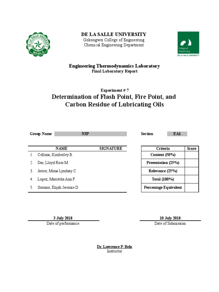 Determination of Flash Point, Fire Point, and Carbon Residue of ...