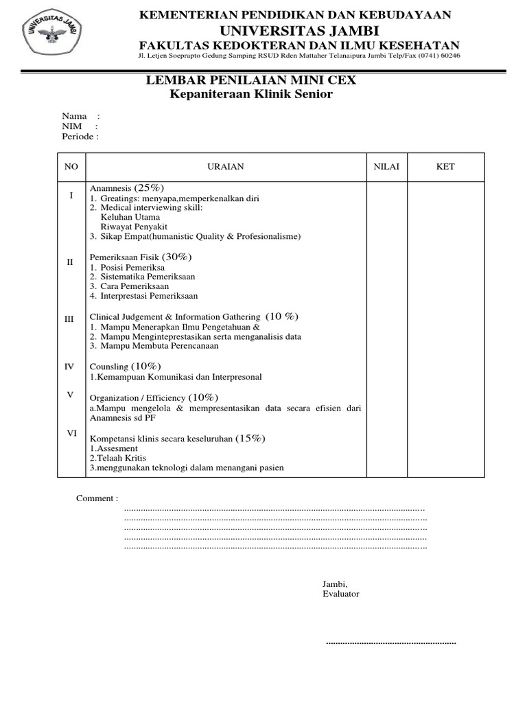 Penilaian Koas Mini Cex Ujian Fix | PDF