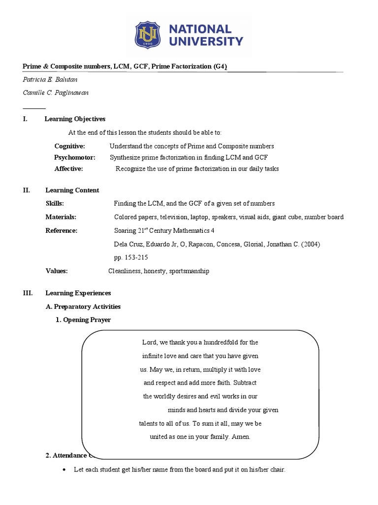 Mathematics Lesson Plan | Download Free PDF | Prime Number | Factorization