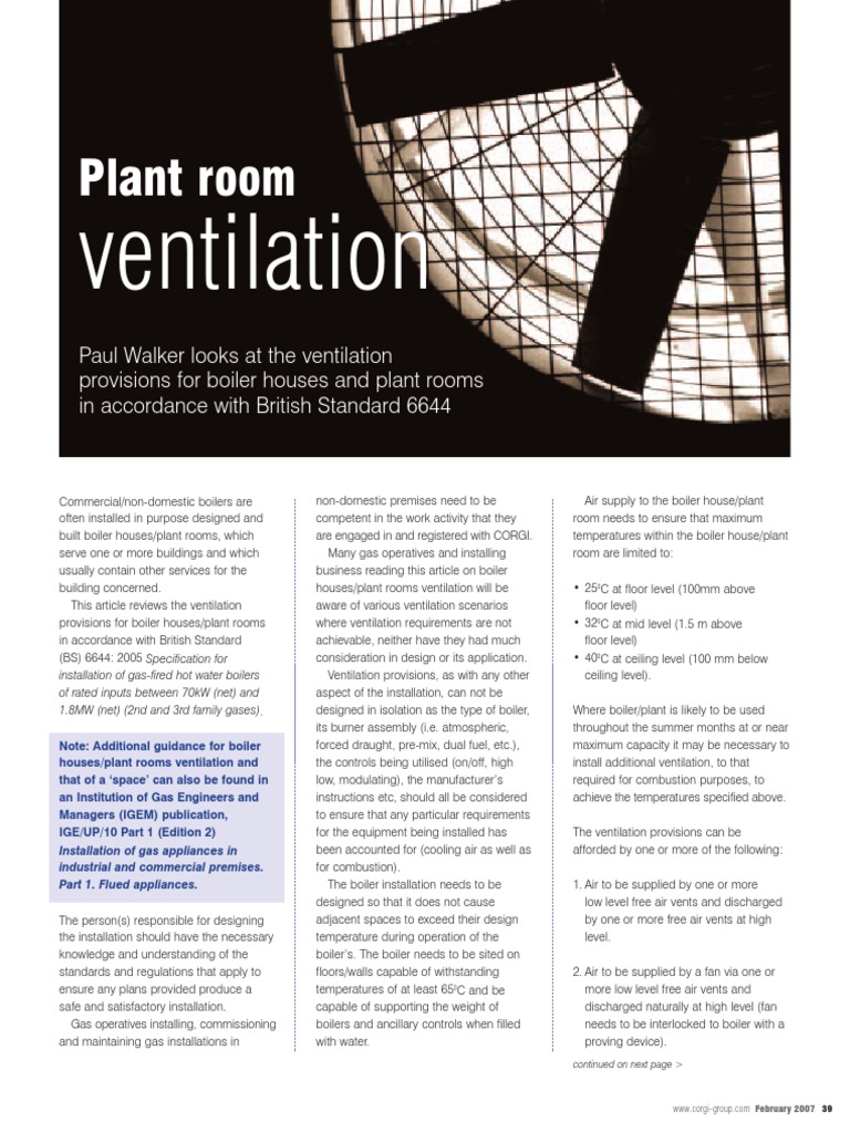 Ventilation: Plant Room | PDF | Boiler | Ventilation (Architecture)