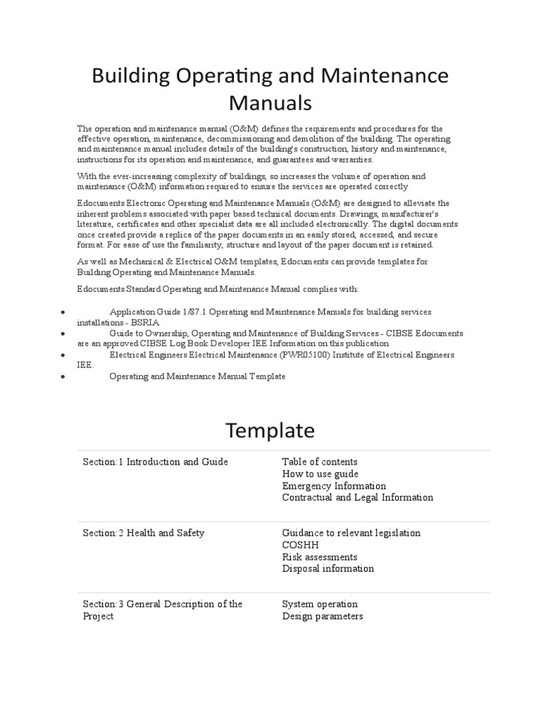 Building Operating and Maintenance Manuals | PDF | Document | Information