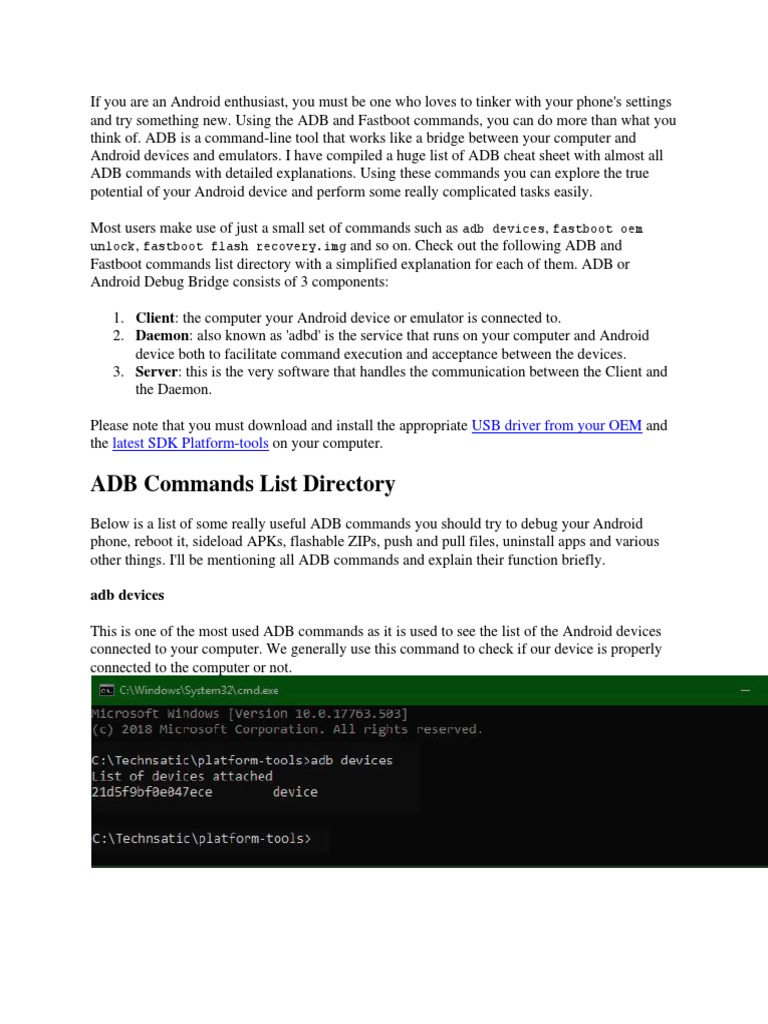 ADB Commands List Directory: USB Driver From Your OEM Latest SDK ...