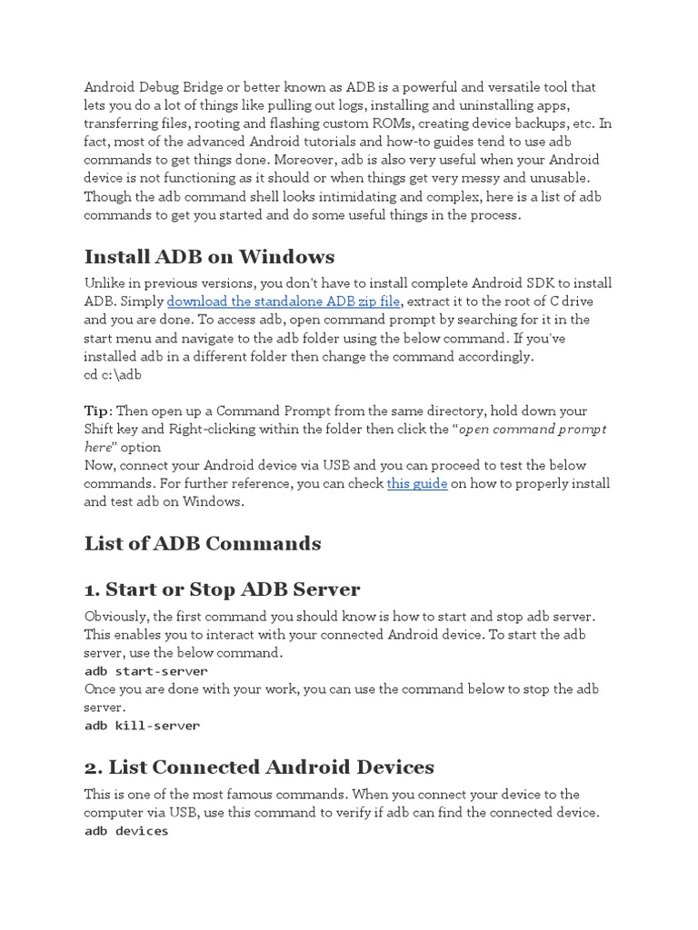 List ADB Commands PDF | PDF | System Software | Computing