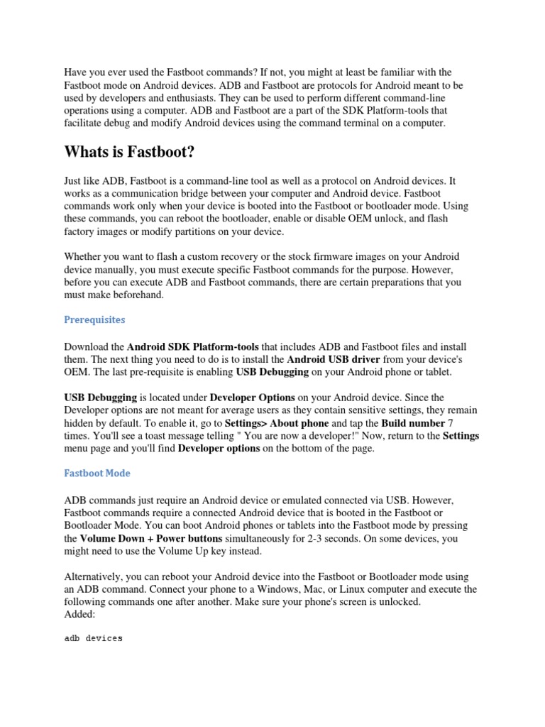 Fastboot Commands List | PDF | Booting | Android (Operating System)