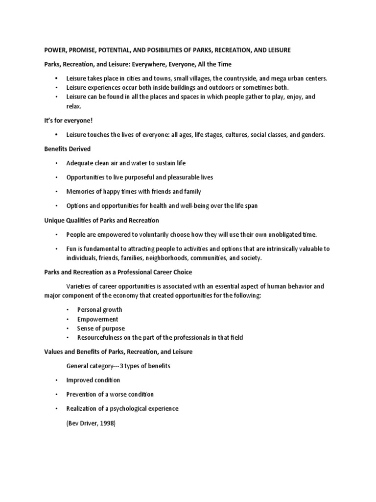 Parks and Recreation: Benefits and Careers | PDF | Recreation | Leisure