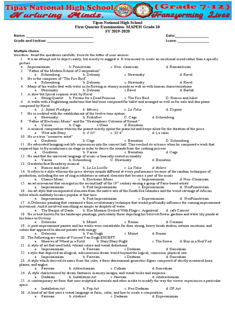 Name: - Date: - Grade and Section: - Score | Download Free PDF ...