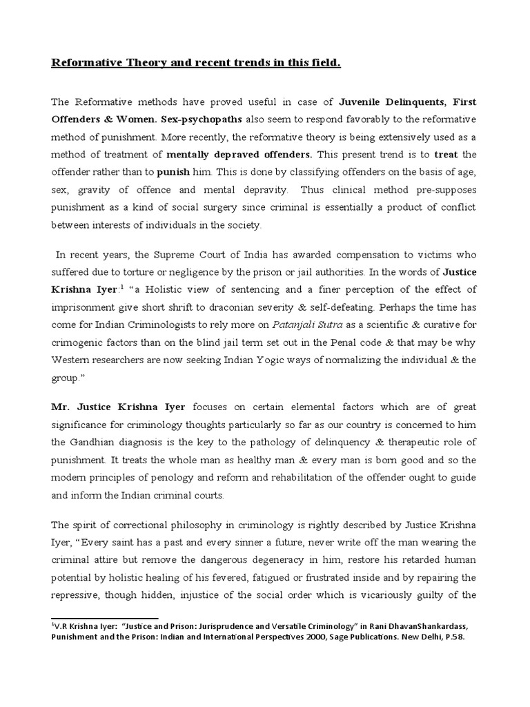 Reformative Theory and Recent Trends in This Field | PDF | Punishments ...
