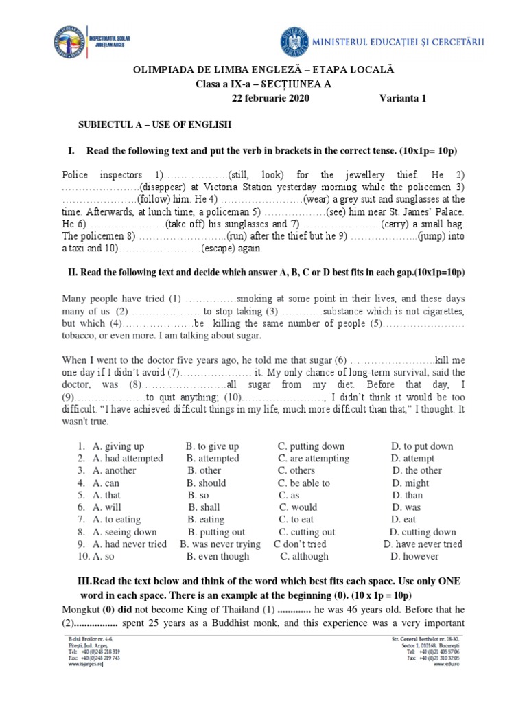 9A Subiect +barem Olimpiada Engleza | PDF | Essays | Vocabulary