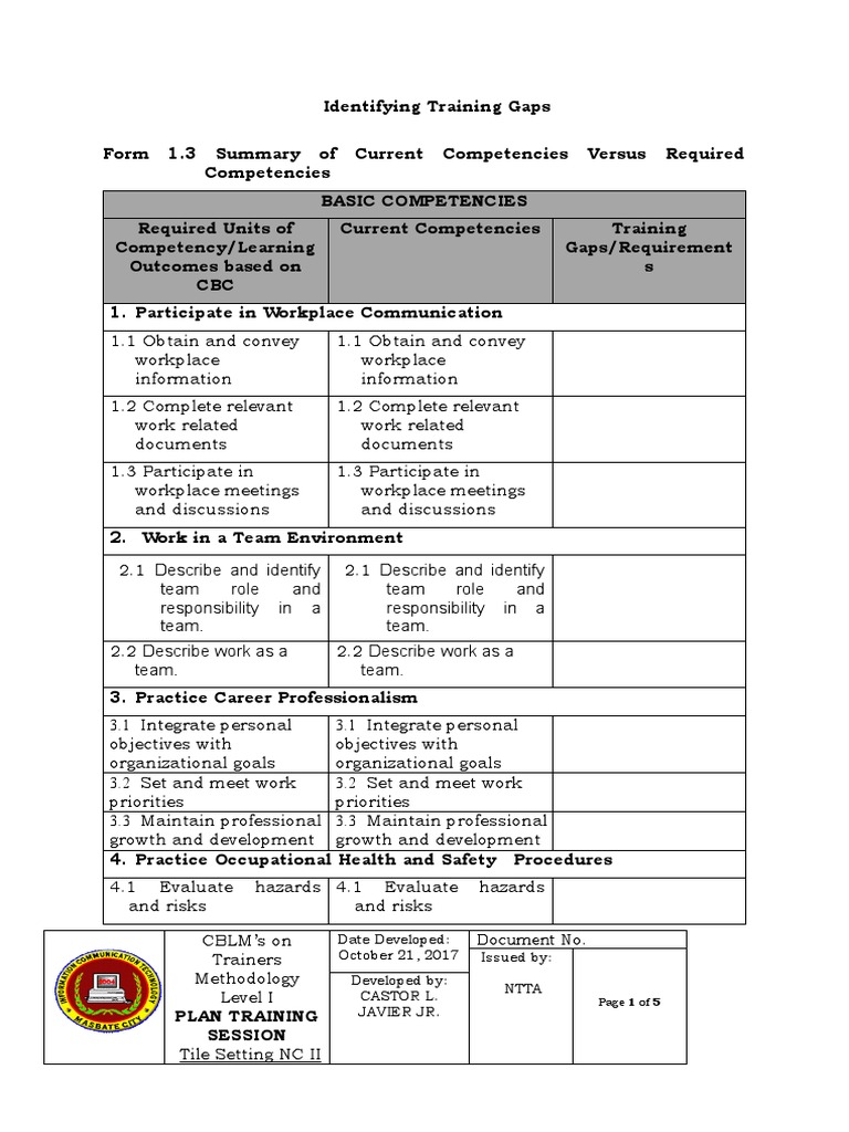 02C Identifying Training Gaps | PDF | Occupational Safety And Health | Risk