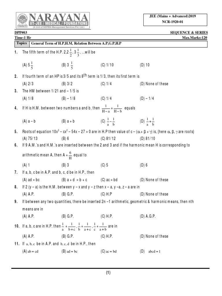 Sequence & Series-DPP-03 - Mains | PDF | Arithmetic | Sampling (Statistics)