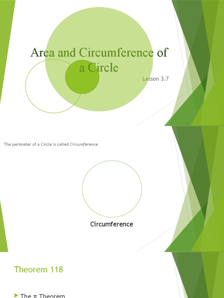 Area and Circumference of A Circle: Lesson 3.7 | PDF