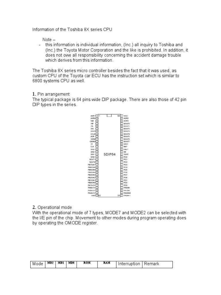 An In-Depth Technical Review of the Toshiba 8X Series Microcontroller CPU Architecture and ...
