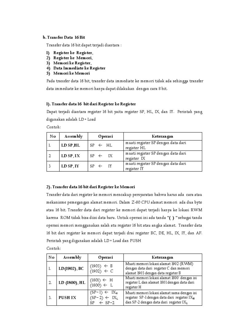 Transfer Data 16 Bit dalam Z-80 CPU | PDF