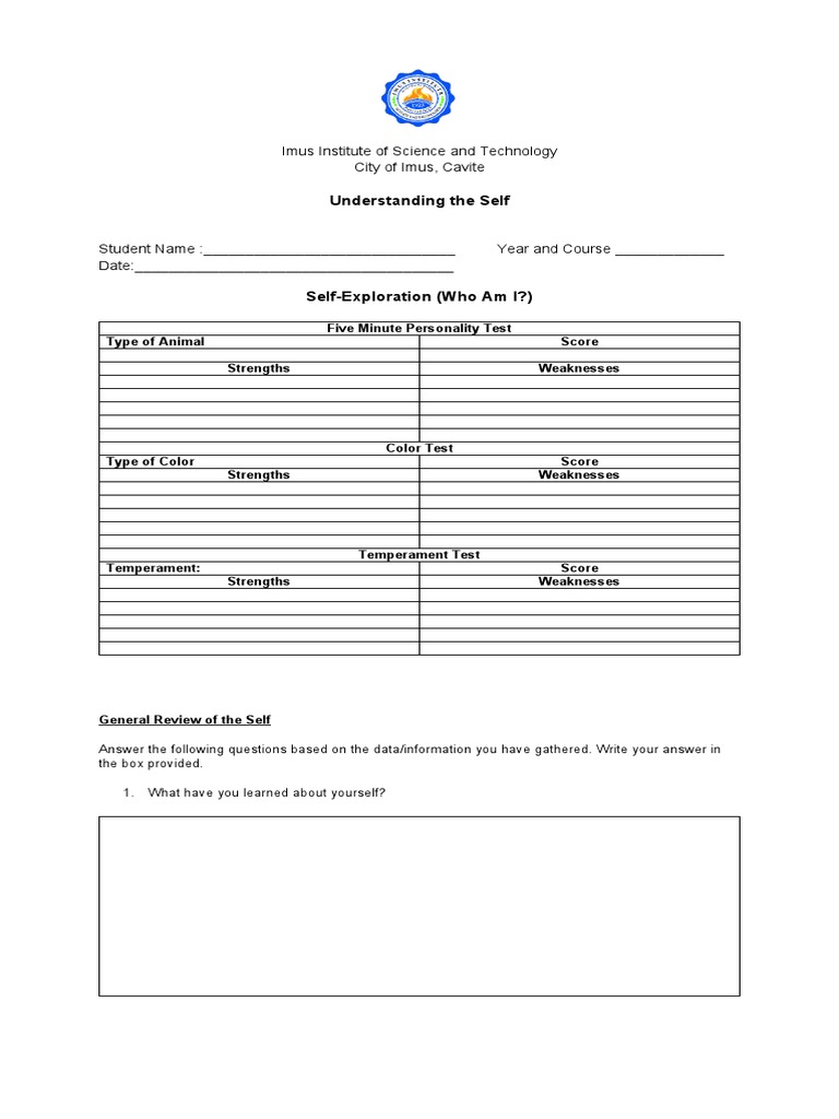 Self Exploration Worksheet 2020 | PDF